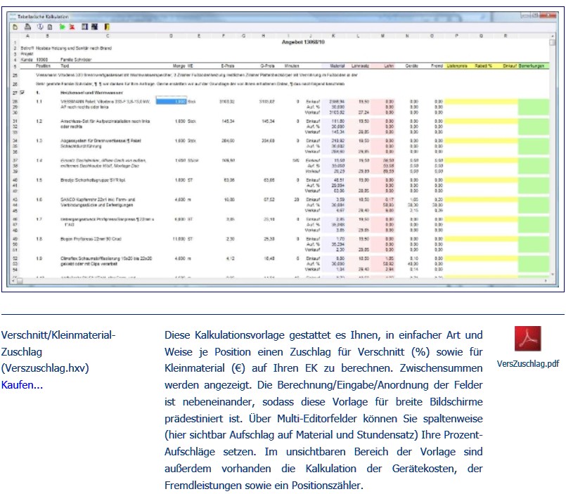 Tabellarische Kalkulation - PUDATA